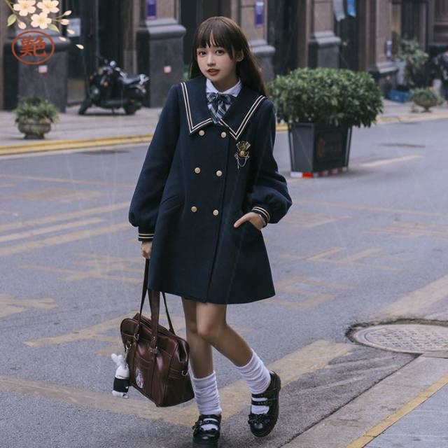 冬 秋冬冬服 韓国ファッション  通学 ロリータ シンプル スクールコート  ウールコート 春 秋 オリジナル 保温 コート ゆったり セーラー服 暖かい 中学生 レディース 高校生 大きいサイズ 可愛い 厚手 おしゃれ カジュアル コート 学生 女子 アウター ウール