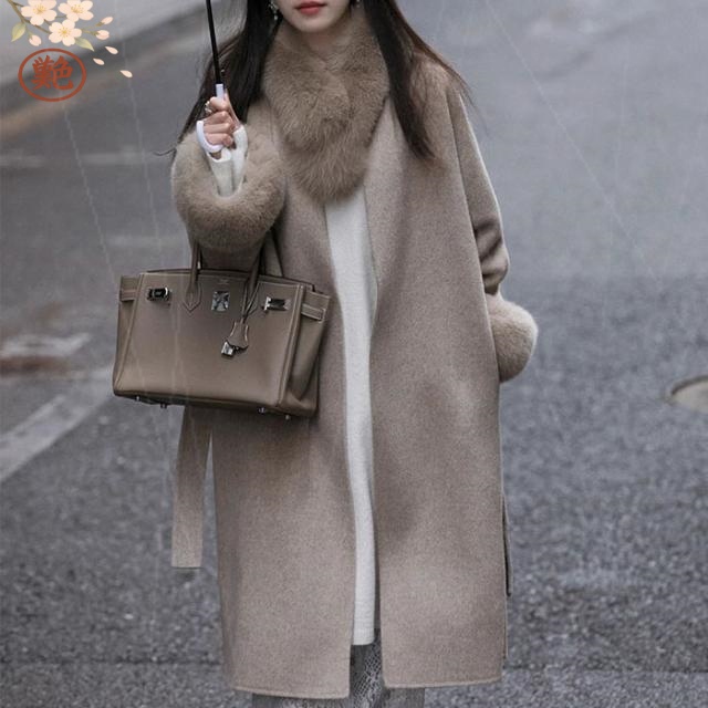 ジャケット ゆったり レディース 高級 フォックスファー ウール ロングコート 大きいサイズ 毛皮 ファーマフラー 厚手 あったか 防寒 通勤 春 ビジネス 冬 上品 秋 冬服 コート きれいめ 高品質 アウター 保温 細身 30代 韓国ファッション 20代 暖かい 40代 ウールコート