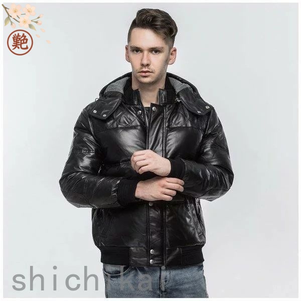 羊革 ラム革ダウンジャケット レザーダウン ラム革ジャケット 父の日 本革 ダウン メンズ ホワイトデー フード付き レザージャケット ダウンコート