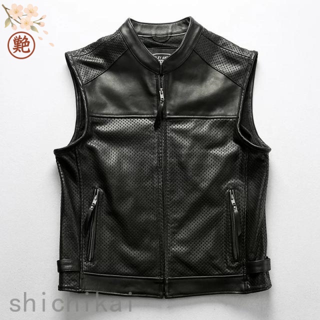 本革 お洒落 牛革バイクジャケット レザーベスト ホワイトデー パンク風 ライダーメンズ 本革ベスト バイクウェア バイク革ベスト レザー ファッション メンズファッション ライダースベスト