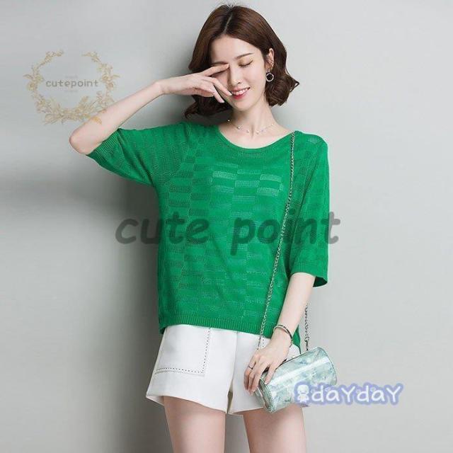 2025新作 レディース 可愛い ニットセーター ニットソー 無地 ニットトップス ニット ゆったり トップス 春夏