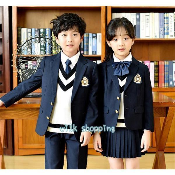 フォーマル スーツ 子供服 ジャケット ズボン 5点セットセーター ベスト卒業式 キッズ女の子 男の子 スカートネクタイ ジュニア 発表会 制服 春秋 入学式