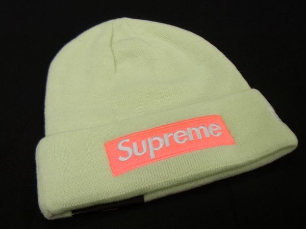 ■新品■未使用■ Supreme シュプリーム ニューエラコラボ ボックスロゴ アクリル100％ ビーニー ニット帽 帽子 グリーン系 AH5303