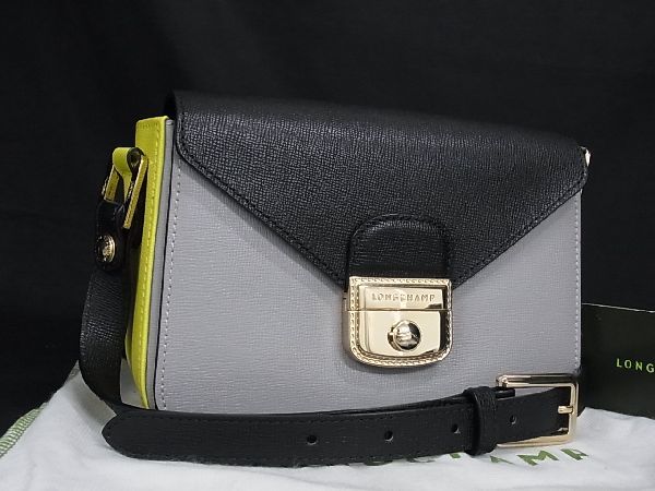■新品同様■ LONGCHAMP ロンシャン クロスボディ ショルダーバッグ 斜め掛けかばん レディース グレー系×ブラック系 AL4203
