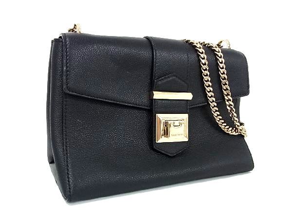 ■極美品■ JIMMY CHOO ジミーチュウ マリアンヌ レザー チェーン クロスボディ ショルダー 斜め掛け レディース ブラック系 AS4424