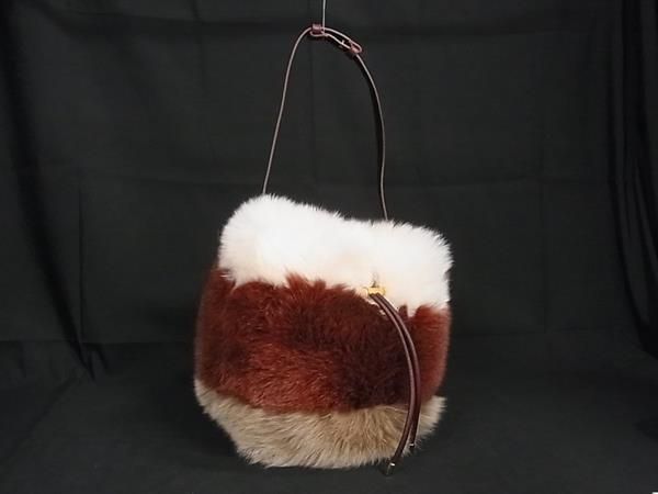 ■新品同様■ LUDLOW ラドロー フォックスファー ショルダーバッグ 肩掛けかばん レディース ブラウン系×ピンク系 AS6321