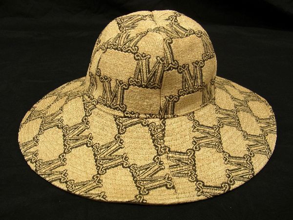 ■極美品■ Max Mara マックスマーラ ポリアミド88％×ポリエステル12％ 白タグ 総柄 ハット 帽子 表記サイズ 57 ブラウン系 AT5822