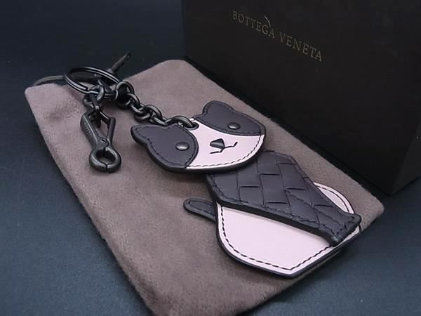 ■新品同様■ BOTTEGA VENETA ボッテガヴェネタ レザー キャット 猫 キーホルダー チャーム ブラウン系×ピンクベージュ系 AU1264