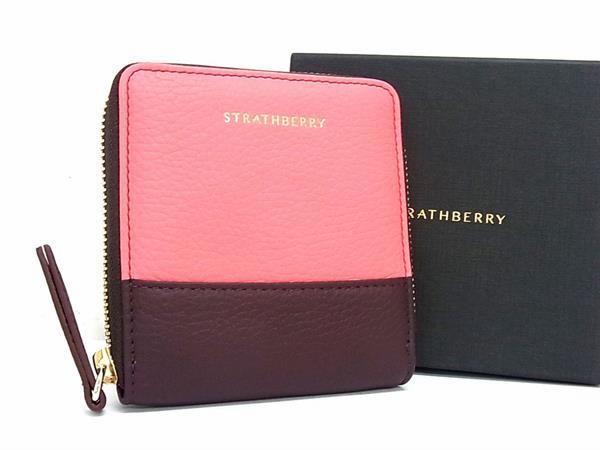 ■新品■未使用■ STRATHBERRY ストラスベリー レザー ラウンドファスナー 財布 ウォレット ピンク系×ブラウン系 AU7659