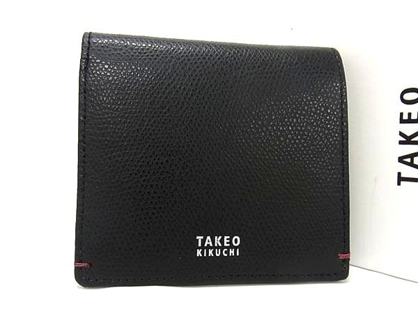 ■新品■未使用■ TAKEO KIKUCHI タケオキクチ レザー 二つ折り 財布 ウォレット 札入れ 小銭入れ メンズ ブラック系 AU7739