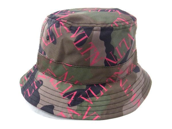 ■新品同様■ VALENTINO ヴァレンティノ カモフラージュ バケットハット 帽子 表記サイズ M グリーン系×ピンク系 AU7777