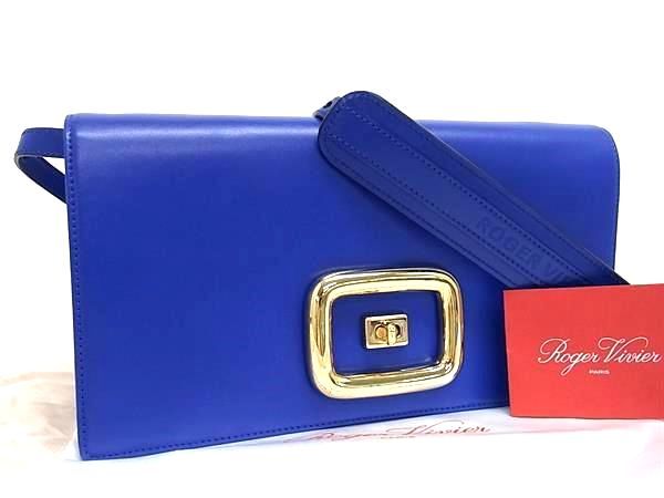 ■新品同様■ Roger Vivier ロジェヴィヴィエ レザー ターンロック クロスボディ ショルダーバッグ レディース ブルー系 AU9761