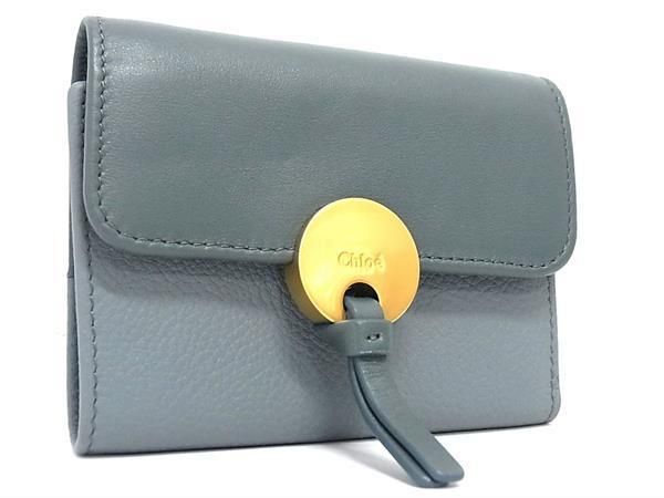 ■新品同様■ Chloe クロエ インディ レザー 三つ折り 財布 ウォレット 小銭入れ 札入れ グリーン系 AU9880