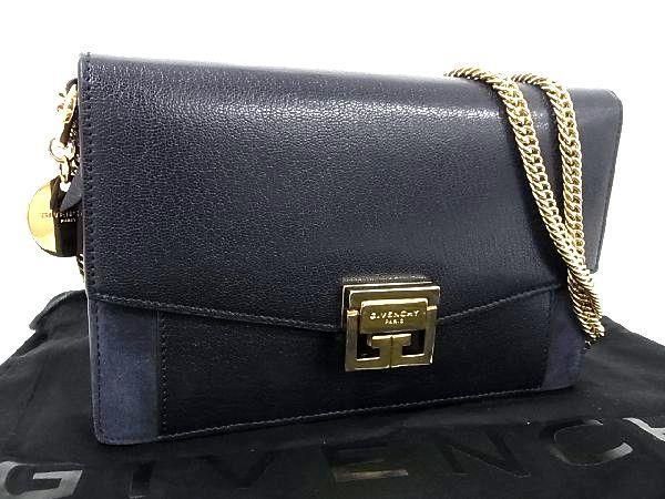 ■新品同様■ GIVENCHY ジバンシィ レザー チェーン クロスボディ ショルダーバッグ 斜め掛けかばん レディース ネイビー系 AV4251