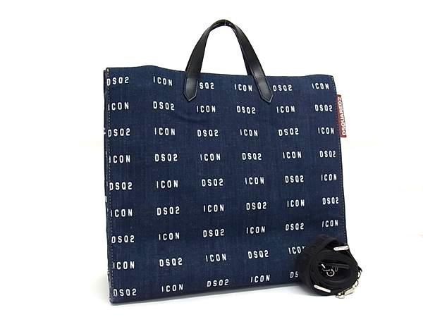 ■極美品■ DSQUARED2 ディースクエアード ICON デニム×レザー 2WAY ハンドバッグ ショルダー レディース ネイビー系 AV7594