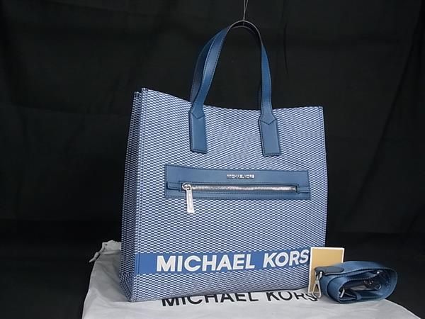 ■新品■未使用■ MICHAEL KORS マイケルコース キャンバス×レザー 総柄 2WAY ハンドバッグ ショルダー ブルー系 AW5369
