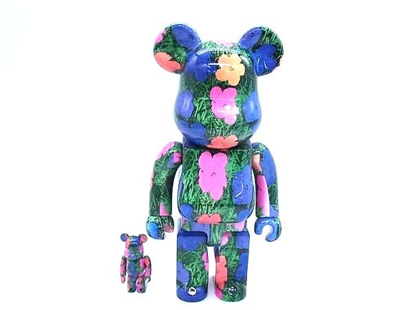 ■新品同様■ BEARBRICK ベアブリック ANDY WARHOL Fiowers 400％+100％ くま ベア 人形 フィギュア インテリア グリーン系 AW5480