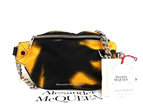 ■新品同様■ ALEXANDER McQUEEN アレキサンダー マックイーン ナイロン クロスボディ ショルダーバッグ イエロー系×ホワイト系 AX1078