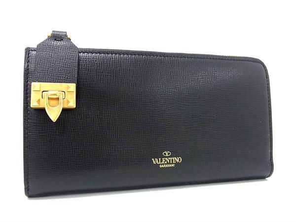 ■新品同様■ VALENTINO GARAVANI ヴァレンティノ ガラヴァーニ レザー L字ファスナー 長財布 ウォレット ブラック系 AX3765