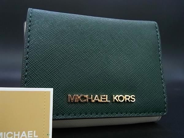 ■新品■未使用■ MICHAEL KORS マイケルコース レザー 三つ折り 財布 ウォレット 小銭入れ 札入れ グリーン系×ホワイト系 AY0820
