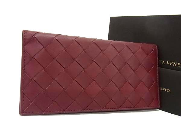 ■新品■未使用■ BOTTEGA VENETA ボッテガヴェネタ イントレチャート レザー 二つ折り 長財布 ウォレット 札入れ ボルドー系 AY1103
