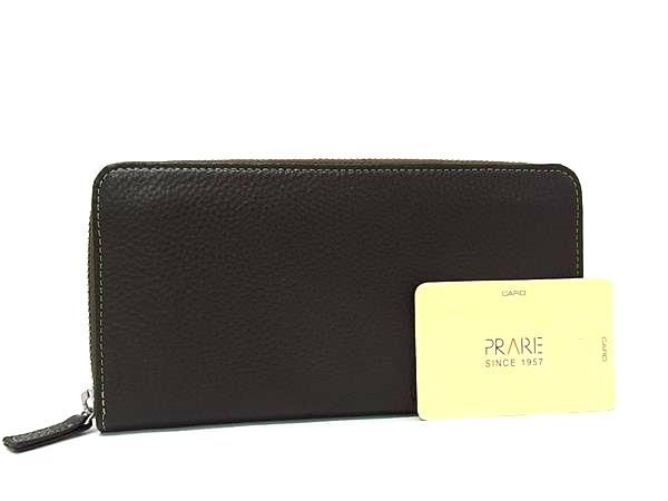 ■新品■未使用■ PRARE プレリー レザー ラウンドファスナー 長財布 ウォレット ブラウン系×グリーン系 AY5160
