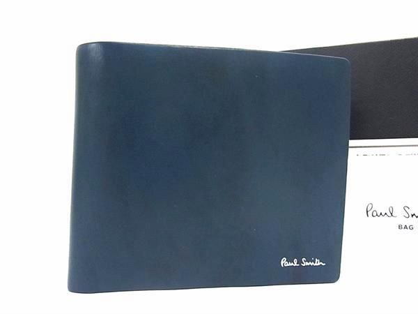 ■極美品■ Paul Smith ポールスミス レザー 二つ折り 財布 ウォレット 札入れ ブルー系 AY8218