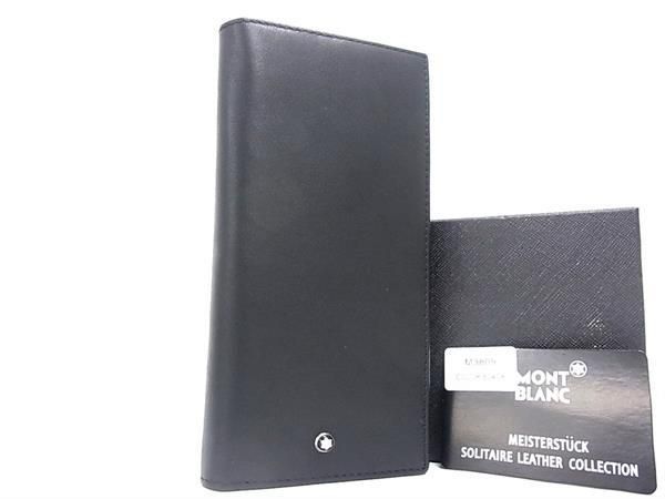 ■新品同様■ MONT BLANC モンブラン レザー 二つ折り 長財布 ウォレット 札入れ 小銭入れ メンズ ブラック系 AY8235