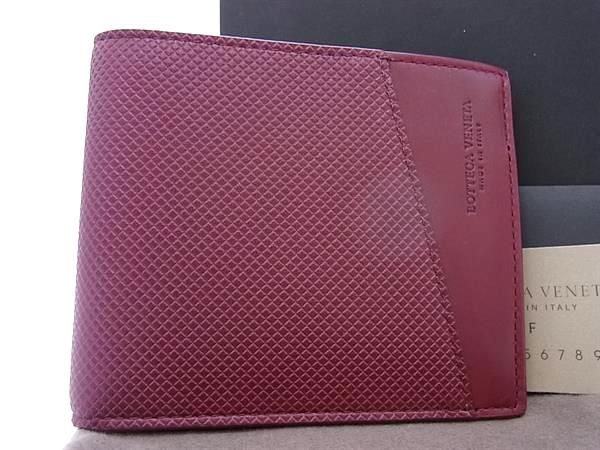 ■新品同様■ BOTTEGA VENETA ボッテガヴェネタ マルコポーロ レザー 二つ折り 財布 ウォレット メンズ ボルドー系 AZ0830