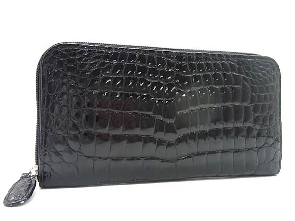 ■極上■本物■新品同様■ RODANIA ロダニア クロコダイル ラウンドファスナー 長財布 ウォレット ブラック系 AZ1920