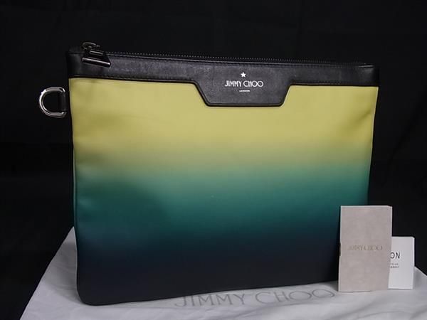 ■新品■未使用■ JIMMY CHOO ジミーチュウ デレク レザー グラデーション クラッチバッグ セカンドバッグ グリーン系 AZ4028