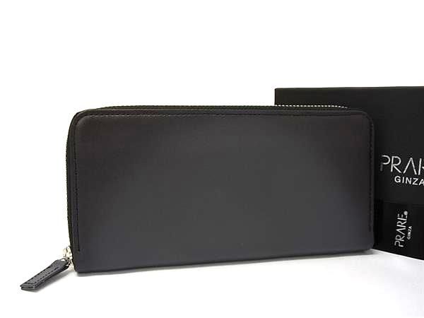 ■新品■未使用■ PRARE プレリー レザー ラウンドファスナー 長財布 ウォレット メンズ ブラック系×グレー系 AZ4502