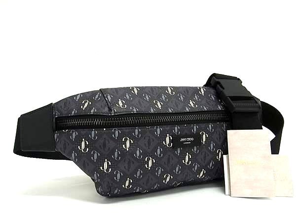 ■新品同様■ JIMMY CHOO ジミーチュウ JCロゴ PVC 総柄 ウェストバッグ クロスボディ 斜め掛け ダークグレー系 AZ7928