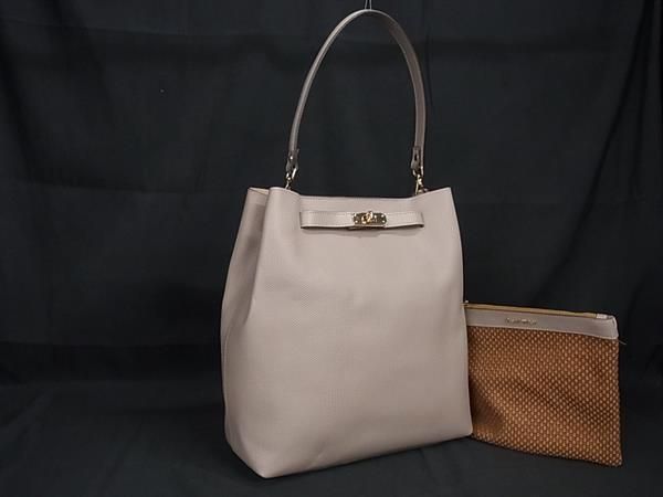 ■新品同様■ GIANNI NOTARO ジャンニノターロ レザー ワンハンドル  ハンドバッグ ショルダー レディース グレージュ系 AZ8549