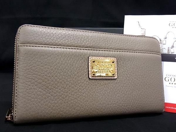 ■新品■未使用■ COCOCELUX GOLD ココセリュックスゴールド レザー ラウンドファスナー 長財布 ウォレット グレージュ系 BF9177