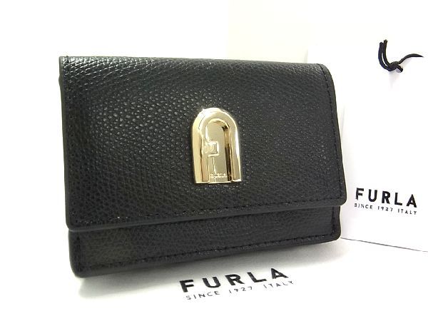 ■新品■未使用■ FURLA フルラ レザー 三つ折り 財布  ミニウォレット レディース ブラック系 BG1616