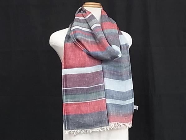 ■新品同様■ BOTTEGA VENETA ボッテガヴェネタ ウール60％×カシミア30％ フリンジ マフラー ストール ショール ブルー系 BG7424