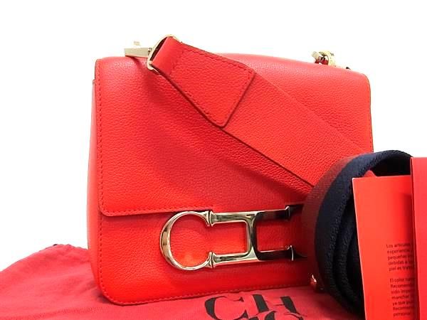 ■新品■未使用■ Carolina Herrera キャロライナ ヘレラ レザー 2WAY ショルダーバッグ ハンドバッグ レディース レッド系 BG9910
