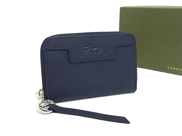 ■新品同様■ LONGCHAMP ロンシャン レザー ケース パース 小銭入れ メンズ レディース ネイビー系 BI7432