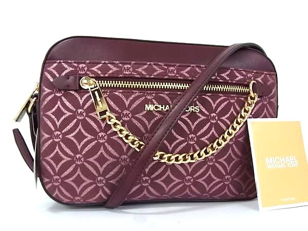 ■新品同様■ MICHAEL KORS マイケルコース ジェットセット アイテム キャンバス×レザー ショルダーバッグ ボルドー系 BI8733