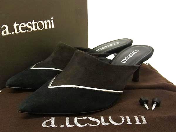 ■新品■未使用■ a.testoni ア テストーニ スエード ヒール サンダル 表記サイズ36 (約23.0cm) 靴 シューズ ブラック系 BI8754