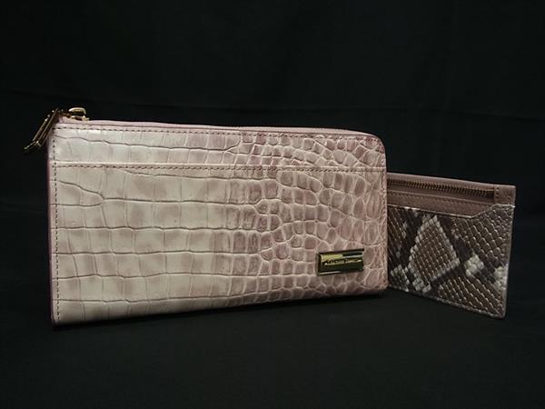 ■新品■未使用■ LEATHER JEWELS レザージュエルズ クロコダイル型押しレザー L字ファスナー 長財布 ウォレット ピンク系 BI9503