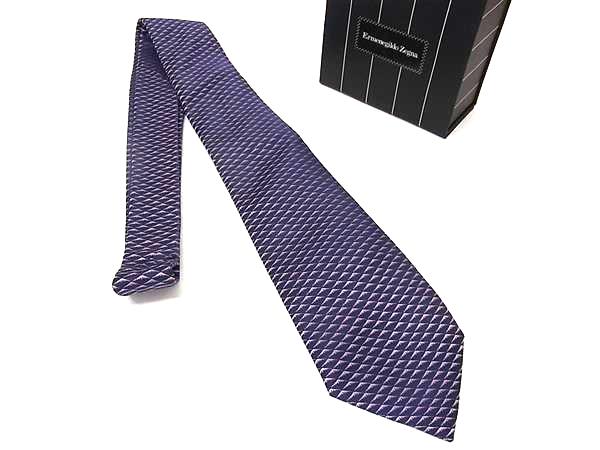 ■新品■未使用■ Ermenegildo Zegna エルメネジルド ゼニア シルク100% 総柄 ネクタイ メンズ バイオレット系×ピンク系 BI9508