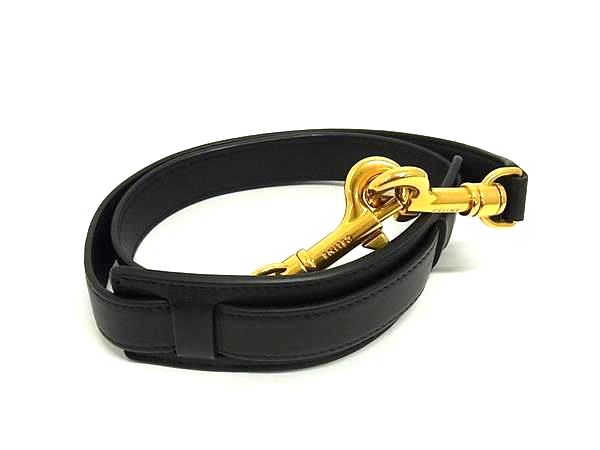 ■極美品■ CELINE セリーヌ レザー バッグ用 ショルダーストラップ 肩掛け レディース ブラック系×ゴールド系 BJ4451