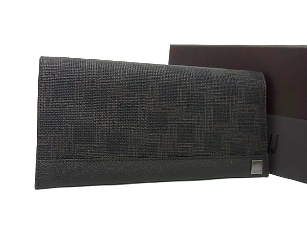 ■新品同様■ dunhill ダンヒル PVC×レザー 二つ折り 長財布 ウォレット 小銭入れ 札入れ メンズ ダークブラウン系 BJ5868