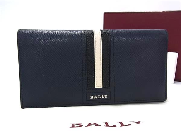 ■新品同様■ BALLY バリー レザー 二つ折り 長財布 ウォレット 札入れ 小銭入れ メンズ レディース ネイビー系 BJ7169