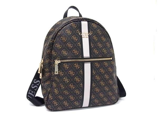 ■新品同様■ GUESS ゲス PVC 総柄 リュックサック バックパック デイパック レディース ブラック系 BJ7840