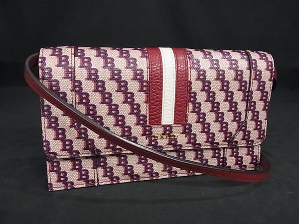 ■新品同様■ BALLY バリー SUPRA PVC×レザー クロスボディ ショルダーウォレット 斜め掛け ミニバッグ レディース レッド系 BJ8326