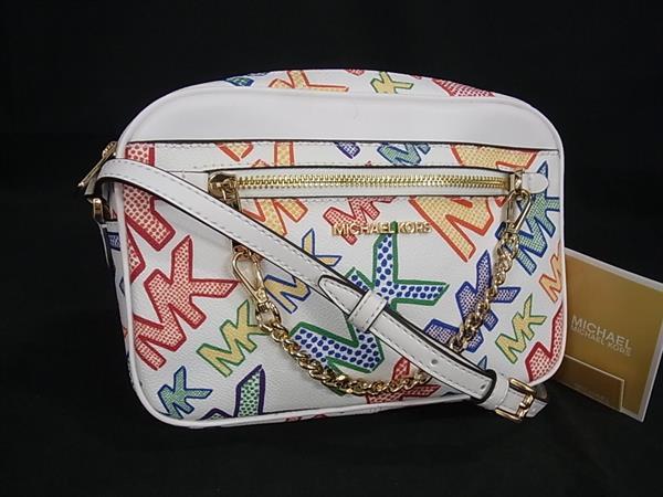 ■新品■未使用■ MICHAEL KORS マイケルコース レザー クロスボディ ショルダーバッグ アイボリー系×マルチカラー BJ8361