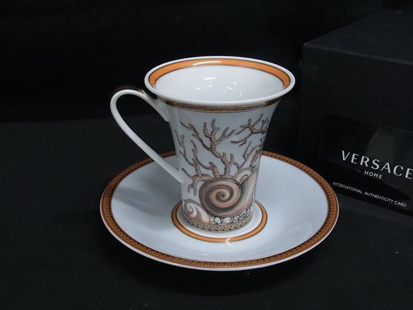 ■新品■未使用■VERSACE ヴェルサーチ ローゼンタール ドゥ ラ メール ティーカップ＆ソーサー アイボリー系×マルチカラー BJ8374